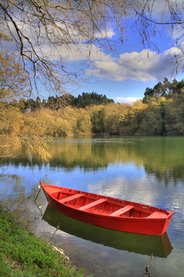 Red boat stock image. Image of boat, grass, landscape - 18088673