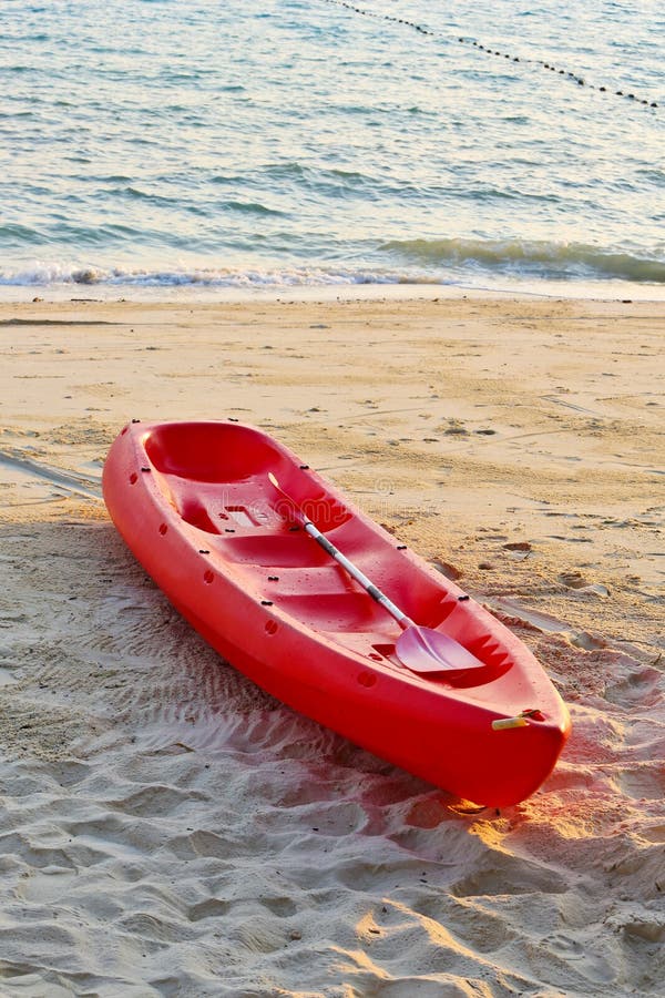 Red boat on the beach 2 stock image. Image of ocean, morning - 29318609