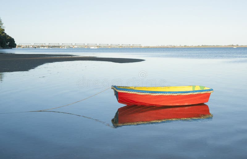 Red Boat Floating on Calm Water Stock Image - Image of brightly, boat ...