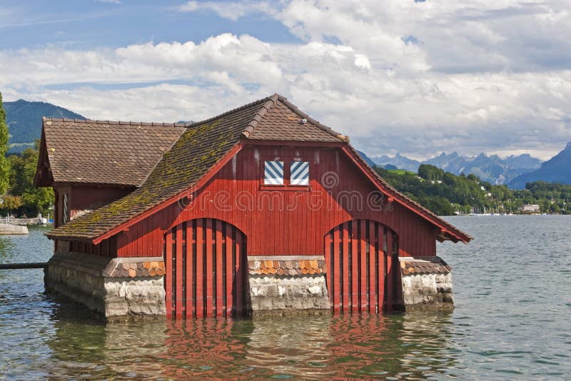 Red boat house stock image. Image of summer, lucerne - 18170741
