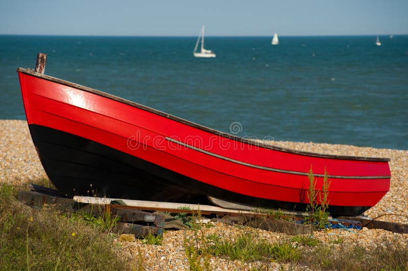 Red Boat Resting in the Sunshine Stock Photo - Image of beach, boat ...