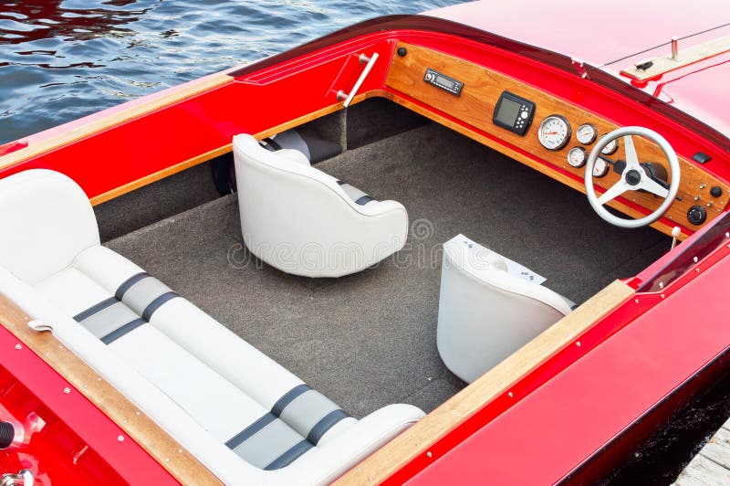Red Boat with White Interior Stock Image - Image of diagonal, slip ...