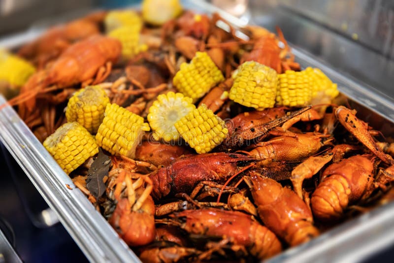 Red Boiled Crawfish and Corn Stock Image - Image of cuisine, fair ...