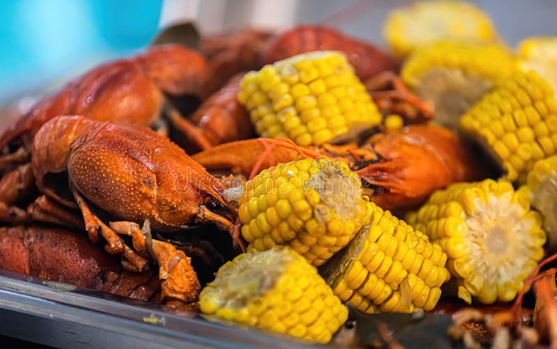 Red Boiled Crawfish and Corn Stock Photo - Image of cooked, cuisine ...