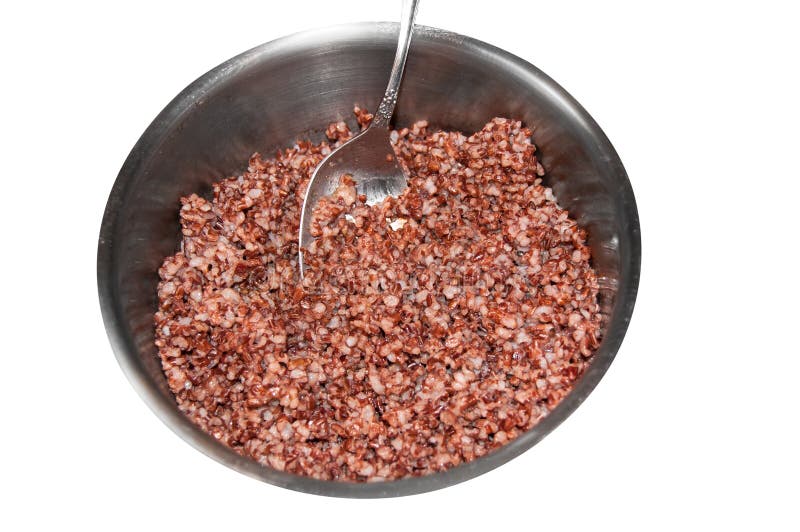 Red boiled rice in a bowl stock photo. Image of grain - 32343836