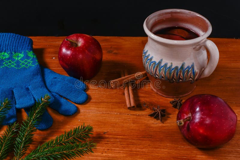 Red Boiled Wine on Rustic Wooden Table Stock Photo - Image of delicious ...