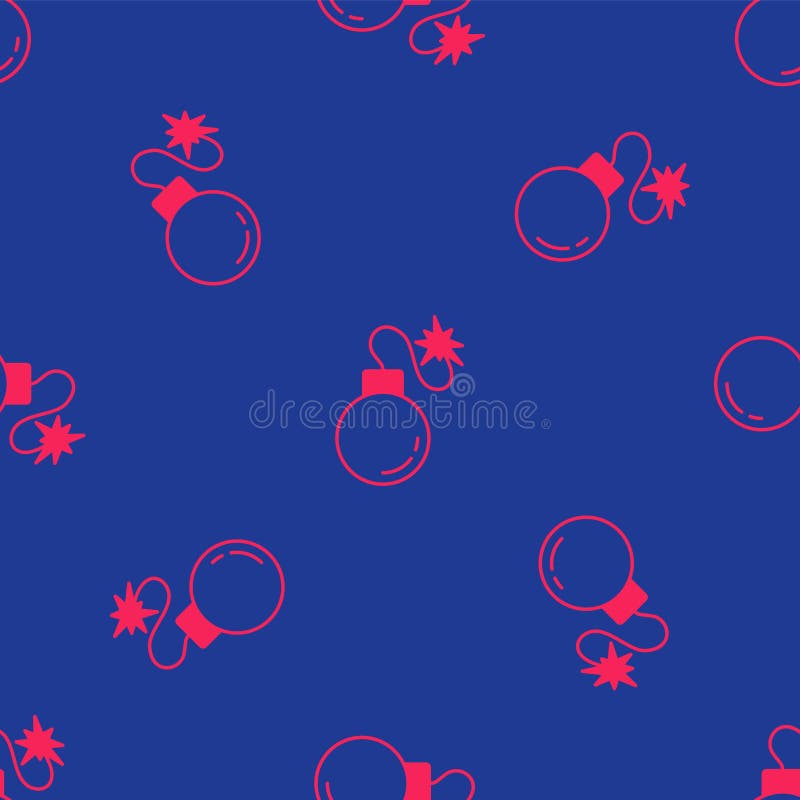 Red Bomb Ready To Explode Icon Isolated Seamless Pattern on Blue ...