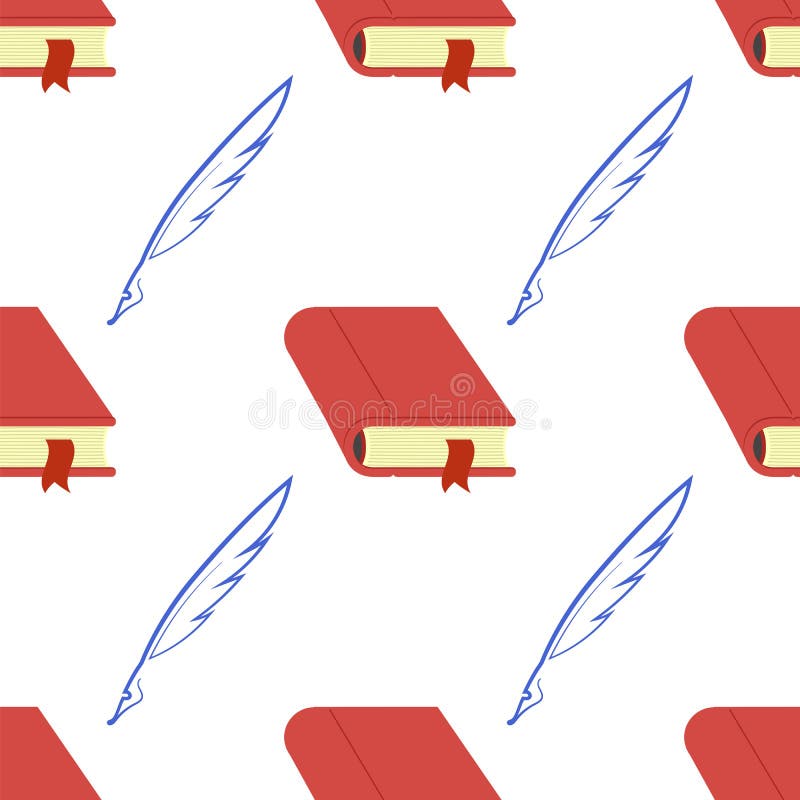 Red Book and Feather Seamless Pattern on White Background Stock Vector ...