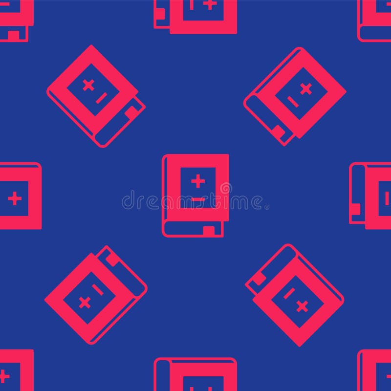 Red Book with Mathematics Icon Isolated Seamless Pattern on Blue ...
