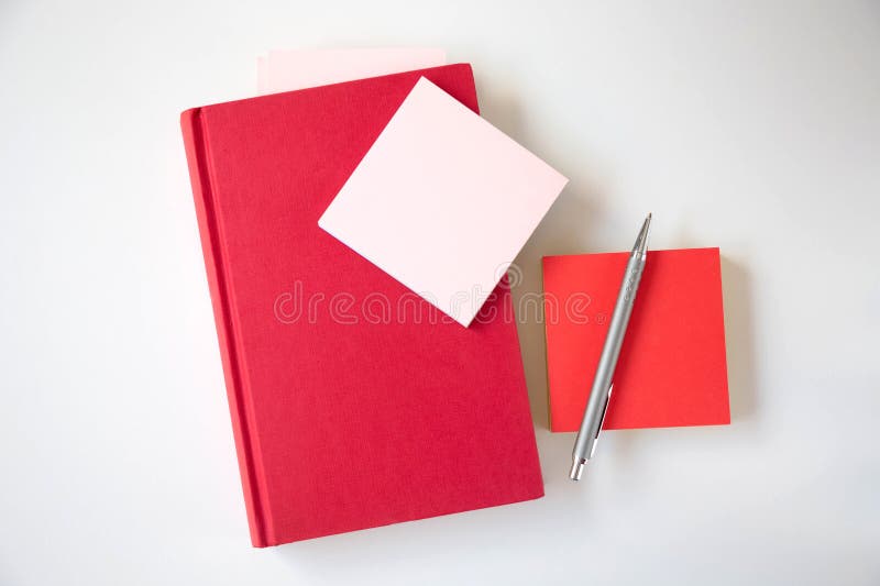 A Red Book and Stickers for Notes is on the Table. Stock Photo - Image ...