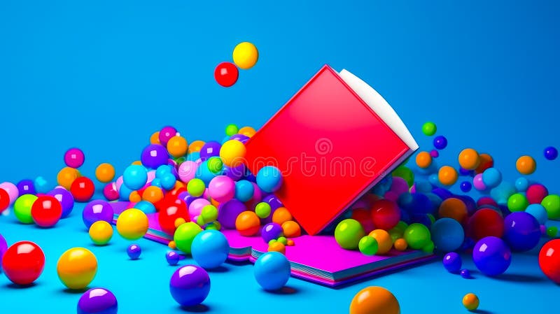 Red Book Surrounded by Colorful Balls on Blue Background with Blue Sky ...