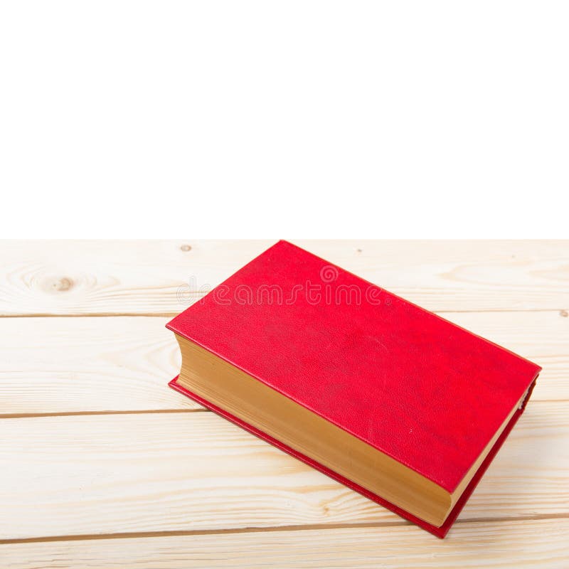 Red Book on Wooden Table. Top View Stock Image - Image of cardboard ...