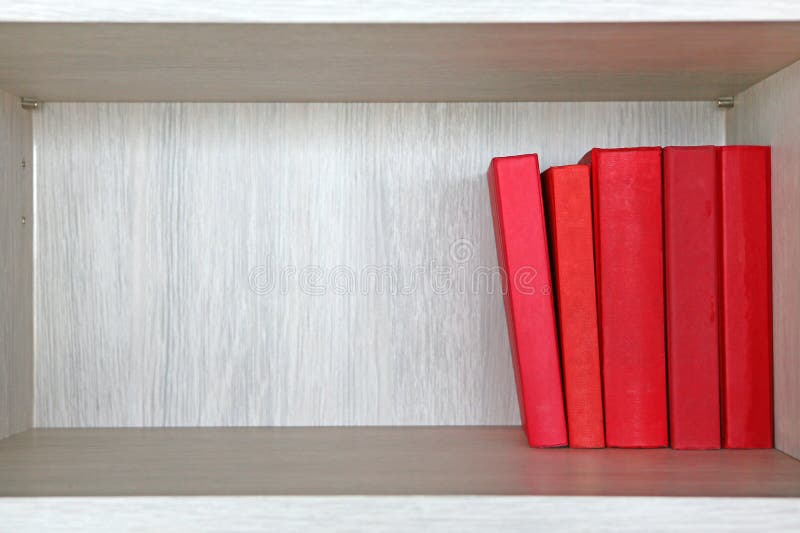 Red Books in a Wooden Shelf Stock Photo - Image of bookcase, retro ...