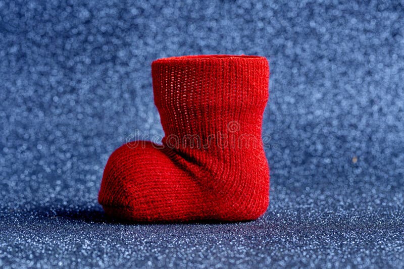 Red Boot on a Blue Shiny Christmas Background Stock Image - Image of ...