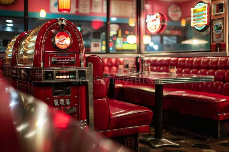 A Red Booth Featuring a Clock on the Front, Adding a Vintage Touch To ...