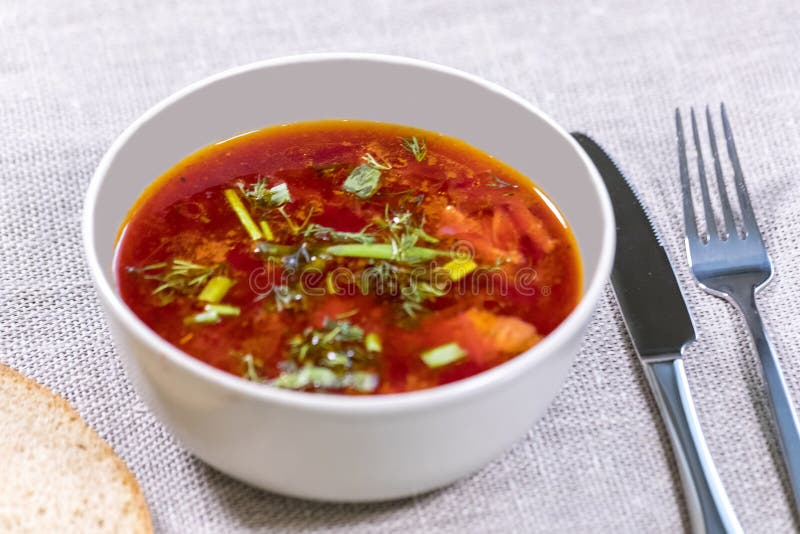 Red borsch in a bowl stock photo. Image of gourmet, meal - 171189660