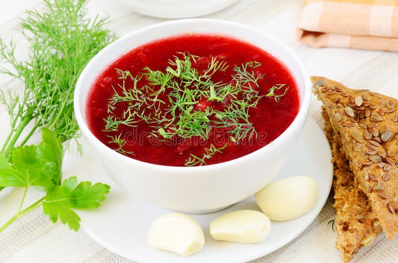 Red borscht with dill stock image. Image of meat, dinner - 30100359