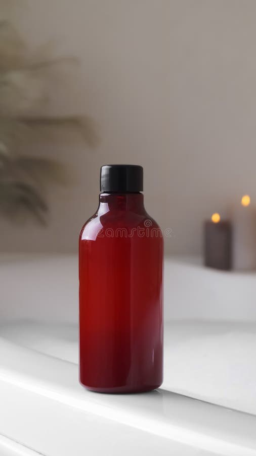 Red Bottle of Bubble Bath on Tub Indoors Stock Photo - Image of bathtub ...
