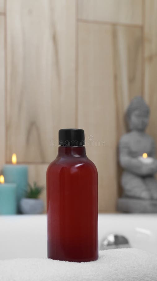 Red Bottle of Bubble Bath on Tub Indoors Stock Photo - Image of bath ...