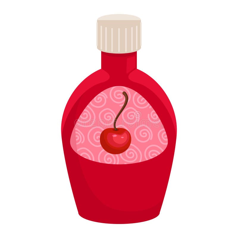 Red Bottle with Cherry Design, Transparent Content, Cute Illustration ...