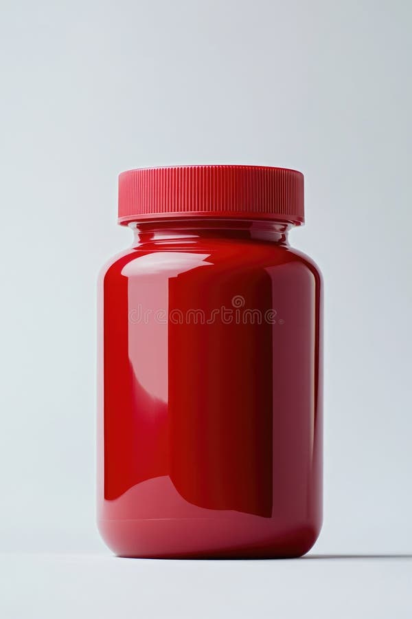 A Red Bottle with a Red Lid Sits on a White Background Stock ...