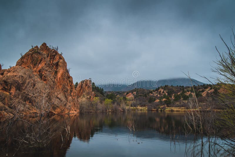 Red boulder pond. stock image. Image of american, fall - 79807561