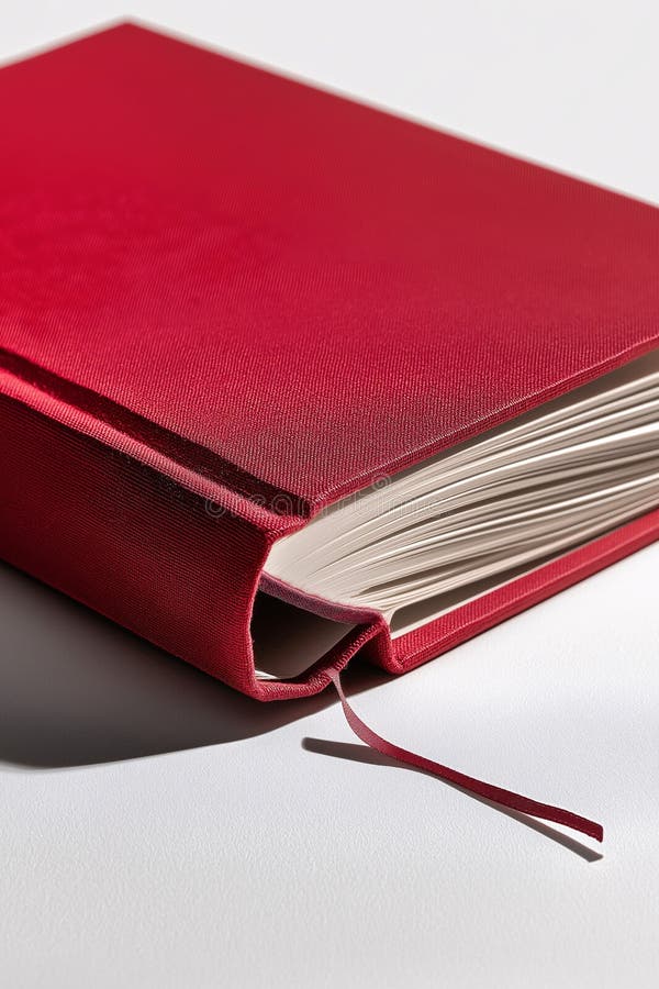 Red Bound Book with a Matching Ribbon Bookmark Sitting on White Table ...