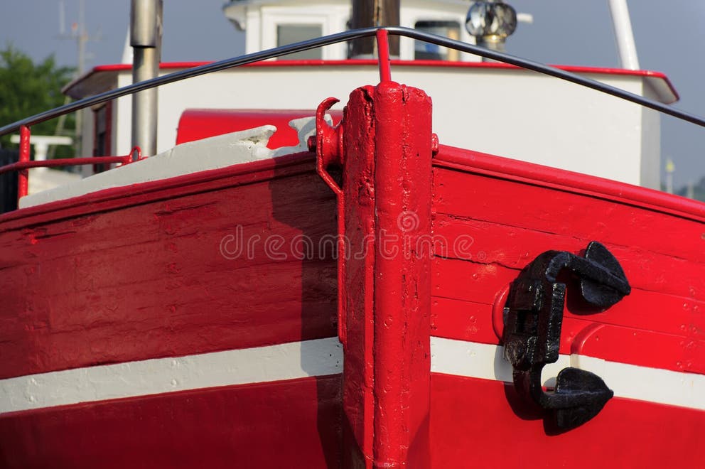 Red bow stock image. Image of boat, railing, close, white - 21756367
