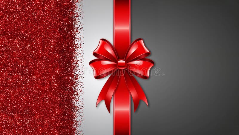 Red Bow Decorating Vertical Ribbon with Glitter Background Stock ...