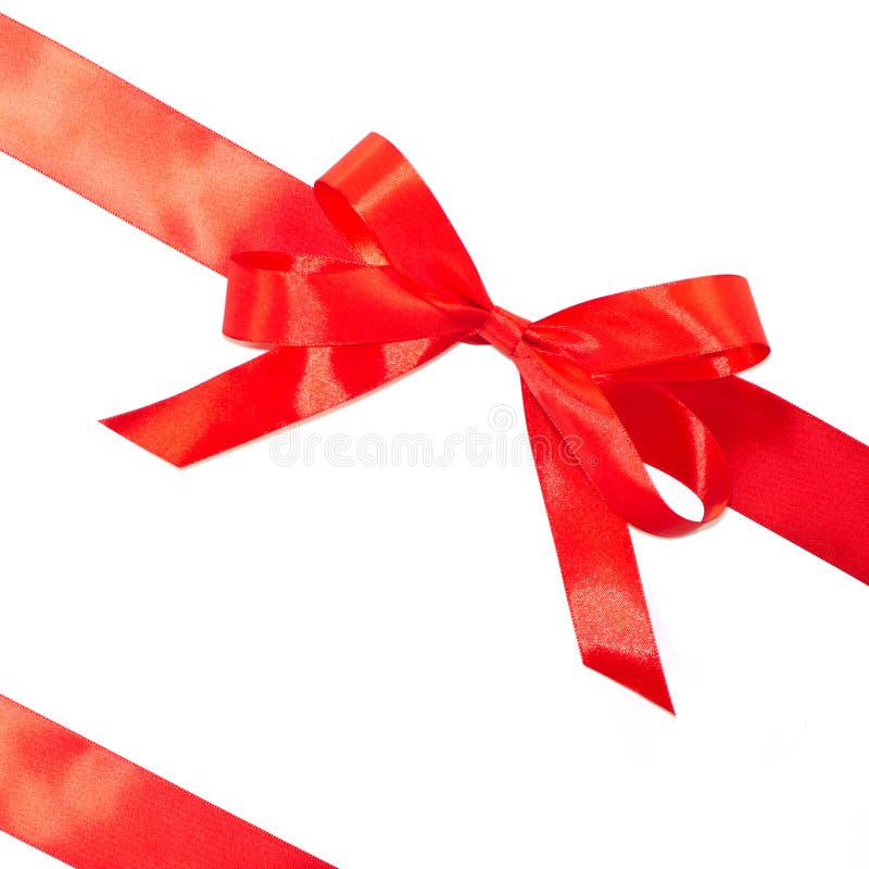 Red Bow from Ribbon with Tails Isolated Stock Photo - Image of copy ...