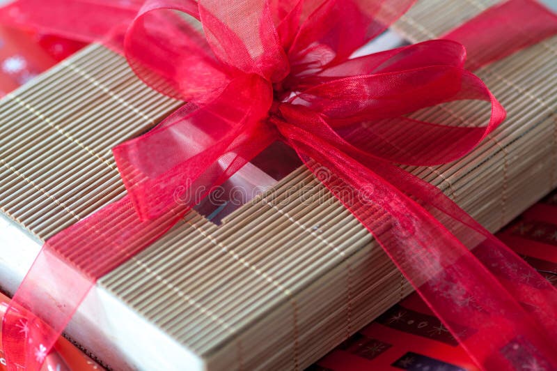 Red bow gift wrapping stock photo. Image of package - 124964342