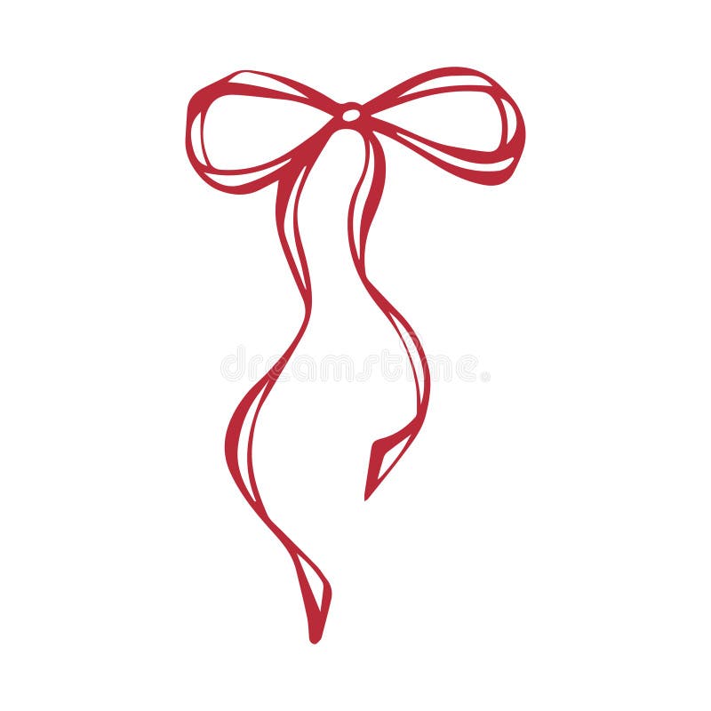 Red Bow. Isolated Vector EPS Object. Line Art Hand-drawn Illustration ...