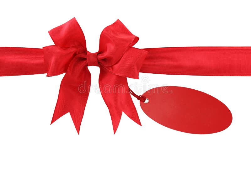 Red bow with label stock photo. Image of isolated, label - 27559910