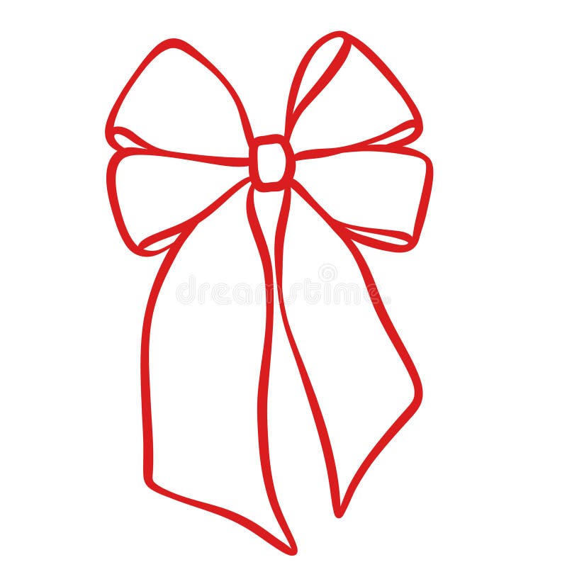 Red Bow Line Art Cute Ribbon Line Art Vector Illustration Stock Vector ...