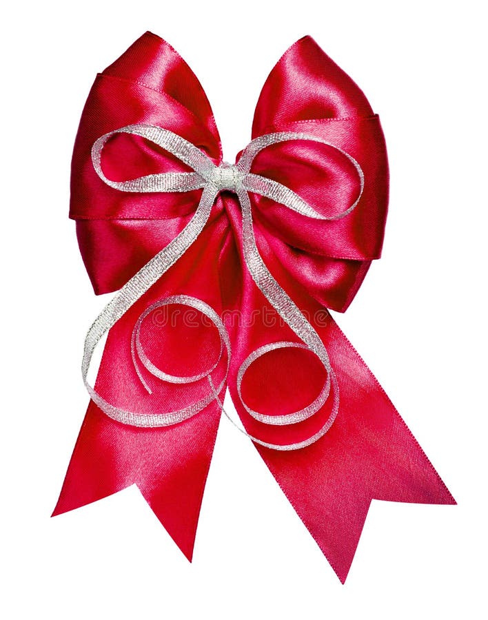 Red Bow with Silver Ribbon Made from Silk Stock Image - Image of ...