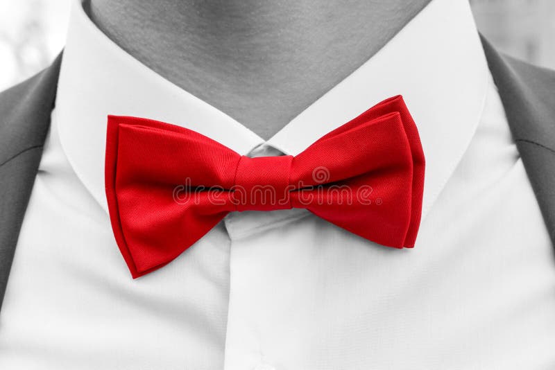 Red Bow Tie on Neck of Man, Black and White Photo with Coloured Element ...