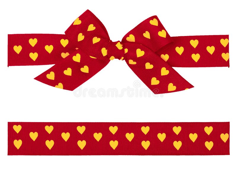 Red Bow with Yellow Hearts and Ribbon Stock Photo - Image of festive ...