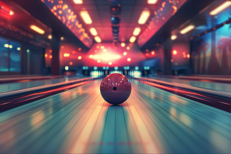 Red Bowling Ball on the Center of Lane Stock Illustration ...