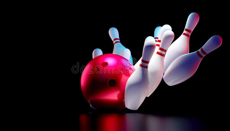 Red Bowling Ball Knocking Down Bowling Pins Stock Illustration ...