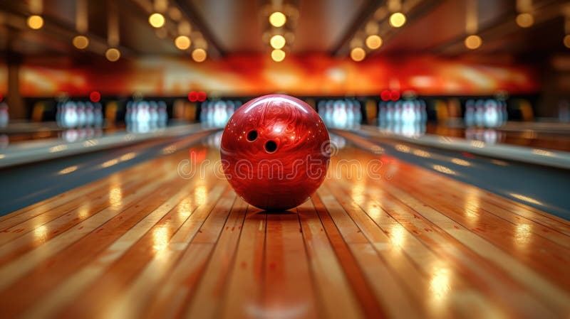 Red Bowling Ball on a Lane. Generate AI Image Stock Photo - Image of ...