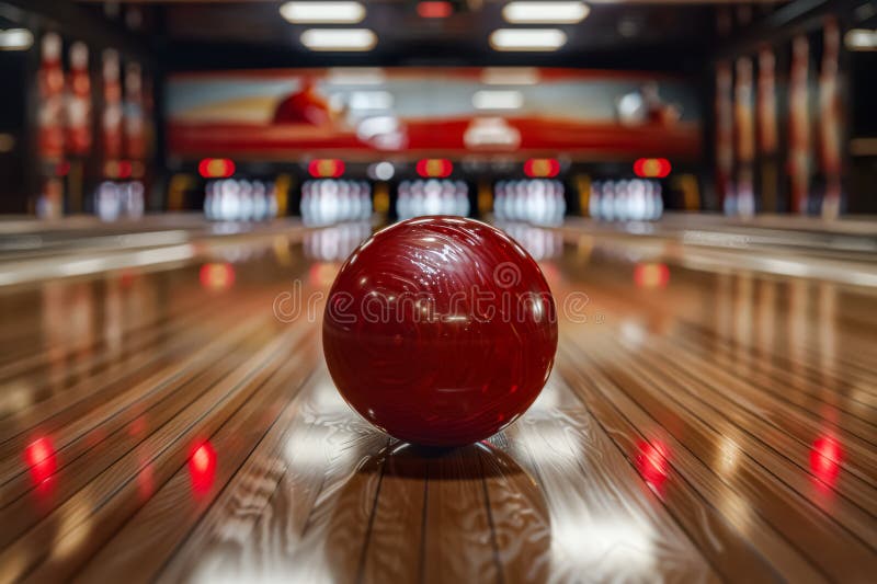 Red Bowling Ball is on the Lane Stock Photo - Image of target, standing ...
