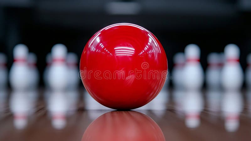 A Red Bowling Ball Sitting on Top of a Bowling Alley Stock Image ...
