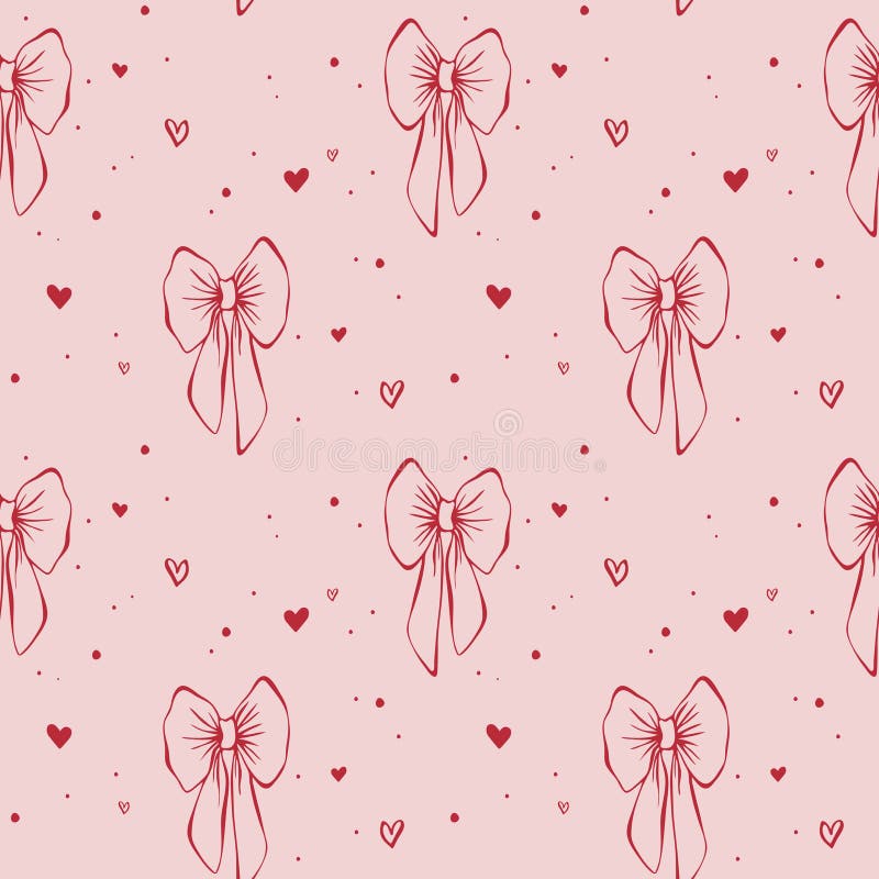 Red Bows and Hearts on Pink Background. Coquette Core Stock ...