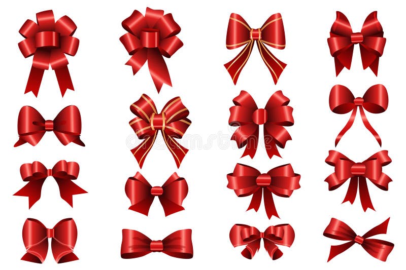 Red Bows Mega Set Realistic Elements in Flat Graphic Design. Bundle ...