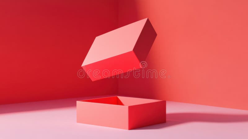 A Red Box is Floating in a Pink Room Stock Illustration - Illustration ...