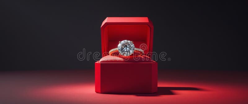 Red Box with Gold Diamond Ring Lying Mockup. Stock Image - Image of ...