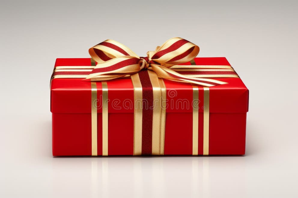 Red Box with a Gold Ribbon and a Bow Stock Illustration - Illustration ...
