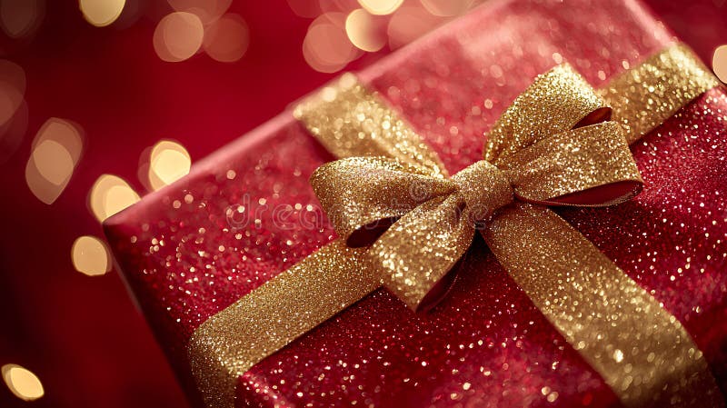 Red Box with Gold Ribbon on it. AI Generated Stock Illustration ...