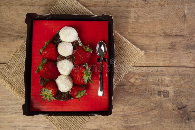 Red Box with Half Easter Egg, Chocolates and Strawberries Stock Image ...