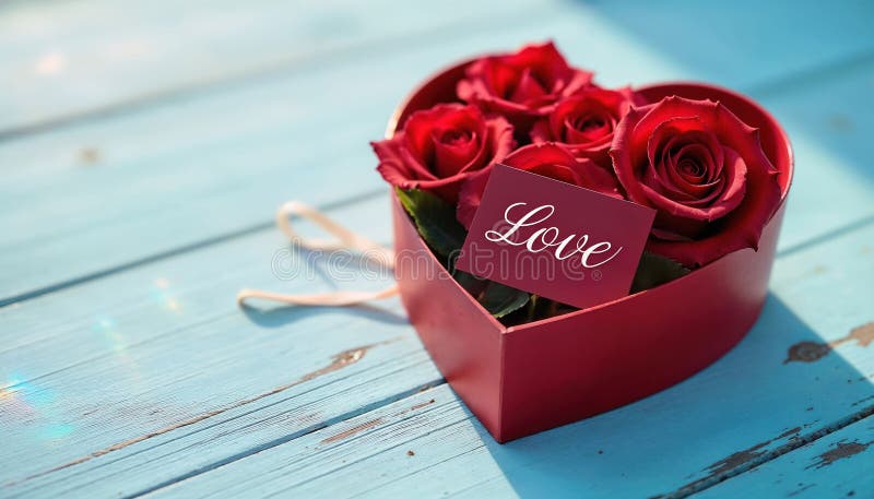 Red Box with a Heart Shape and a Red Rose Inside Stock Illustration ...